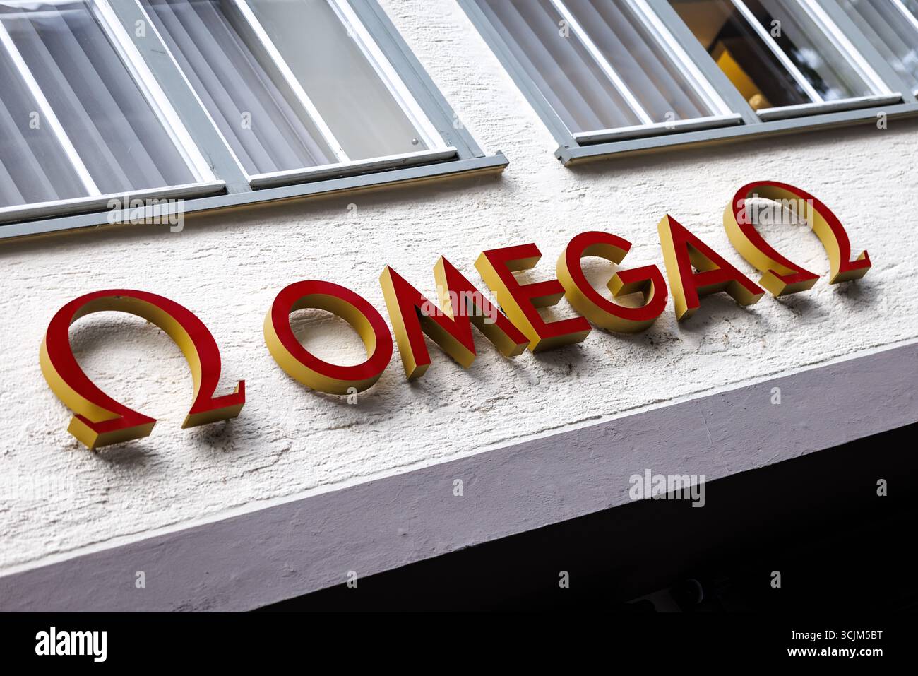 04 September 2025, Baden-Württemberg, Stuttgart: The Omega brand logo ...