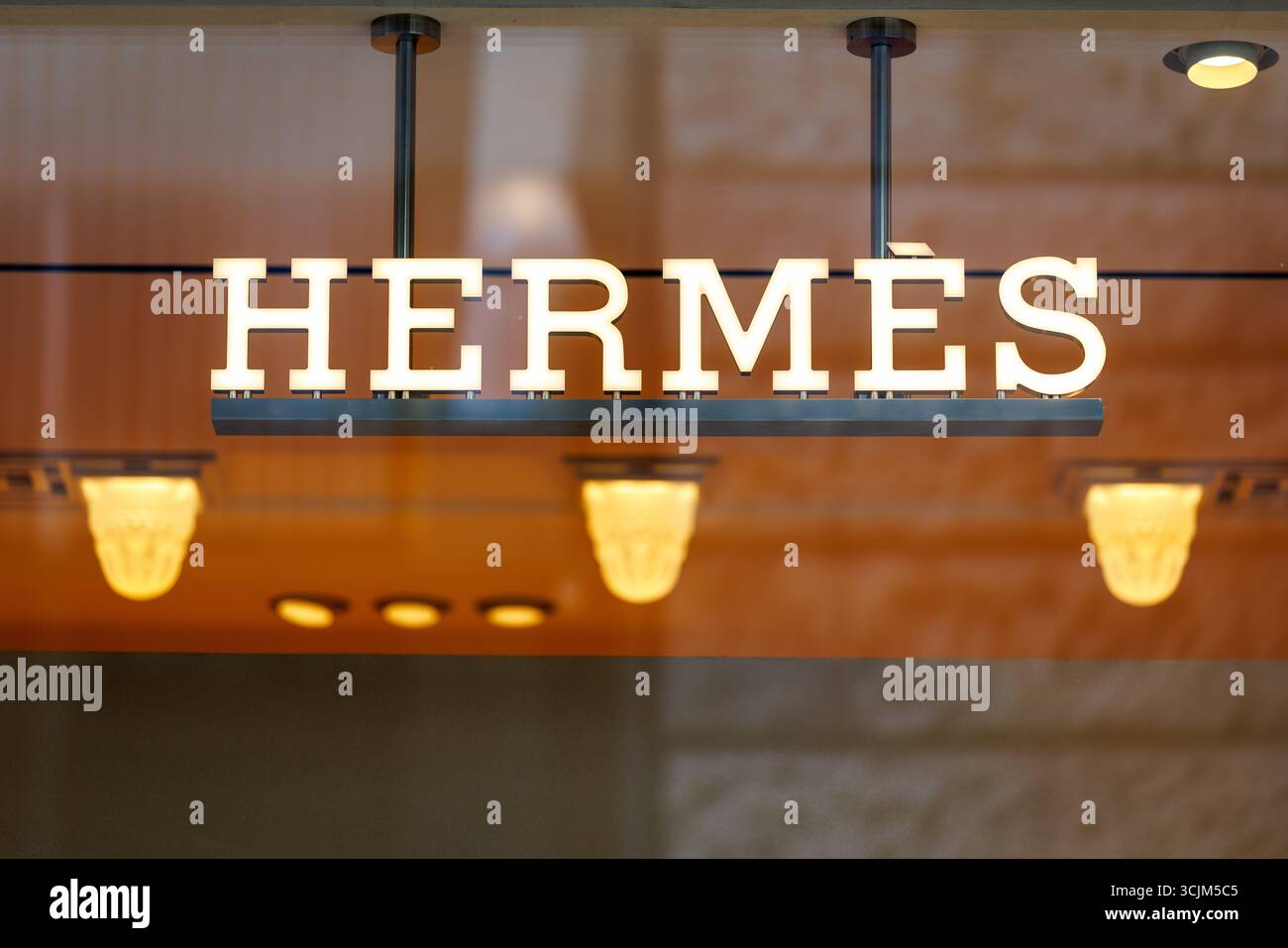 Stuttgart, Germany. 04th Sep, 2025. The Hermes brand logo and lettering ...