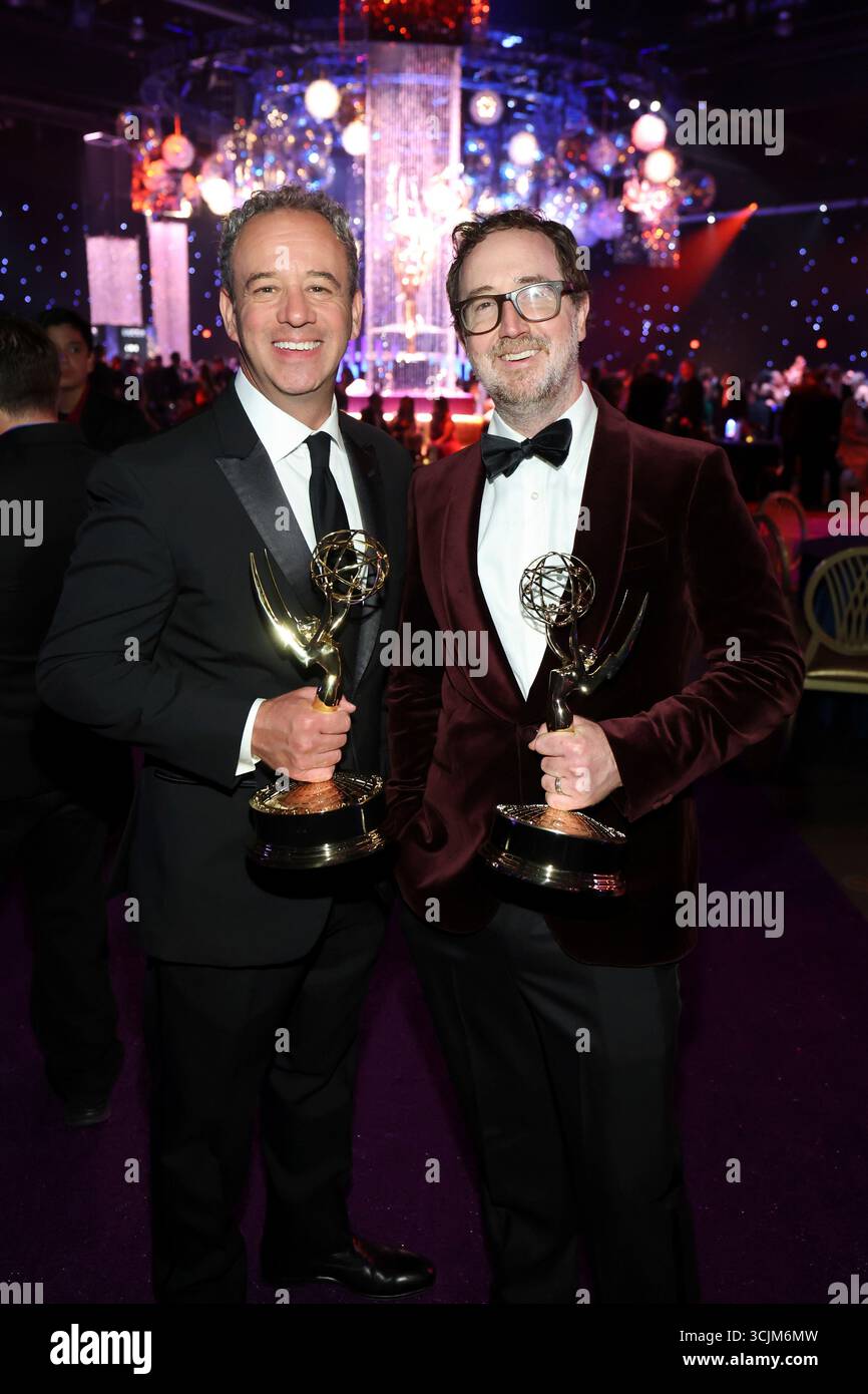 EXCLUSIVE - Michael Bloom, left, and Ryan Heller with their Emmys at the Governors Gala ...