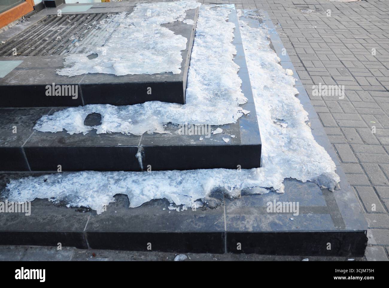 Ice Covered House entrance slippery stairs covered ice and snow Stock ...