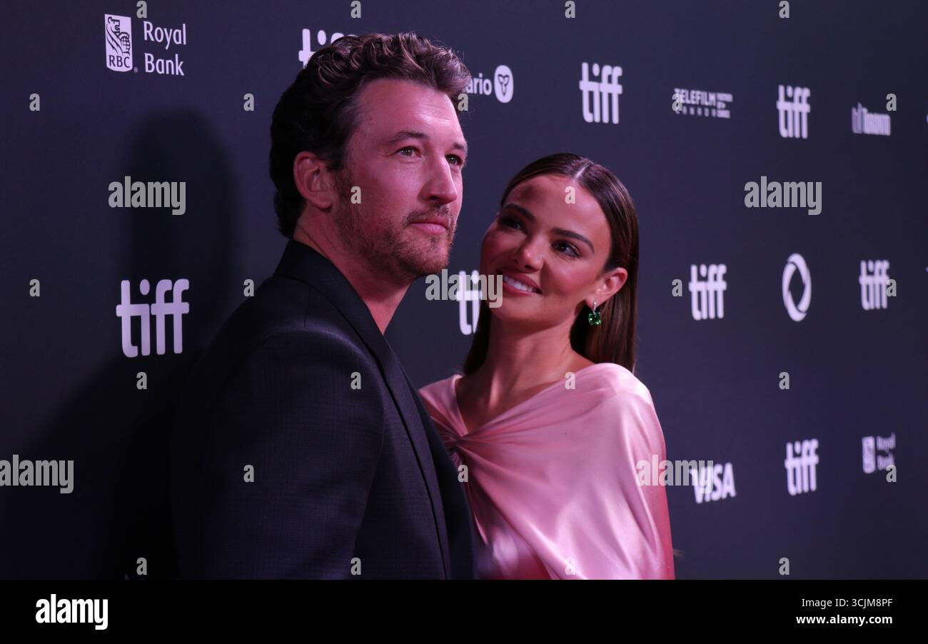 (L-R) Miles Teller and Keleigh Sperry attend the premiere of ''Eternity'' during the 2025 ...