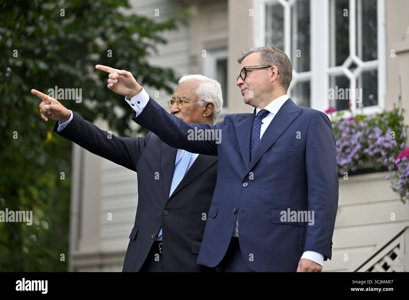 Finnish Prime Minister Petteri Orpo (R) and visiting European Council President Antonio Costa ...
