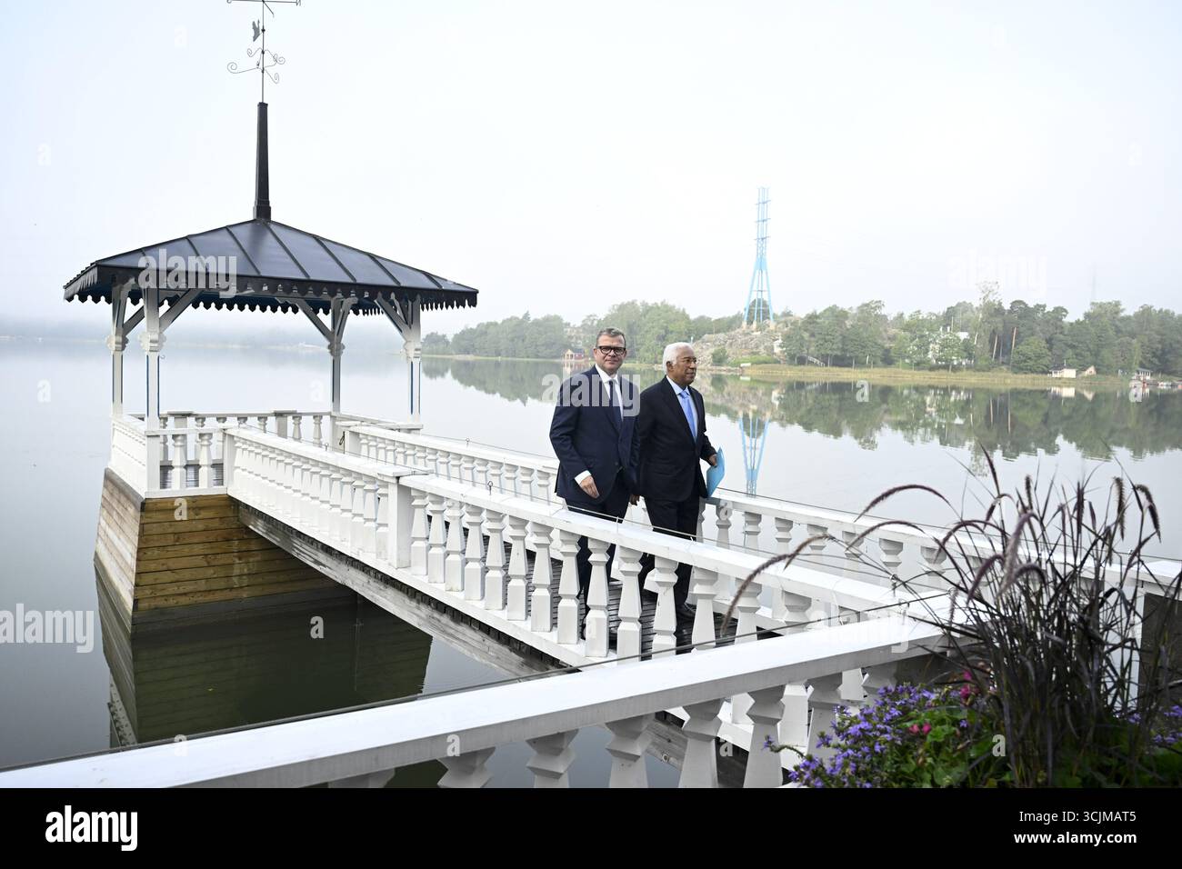 Finnish Prime Minister Petteri Orpo (L) and visiting European Council President Antonio Costa ...