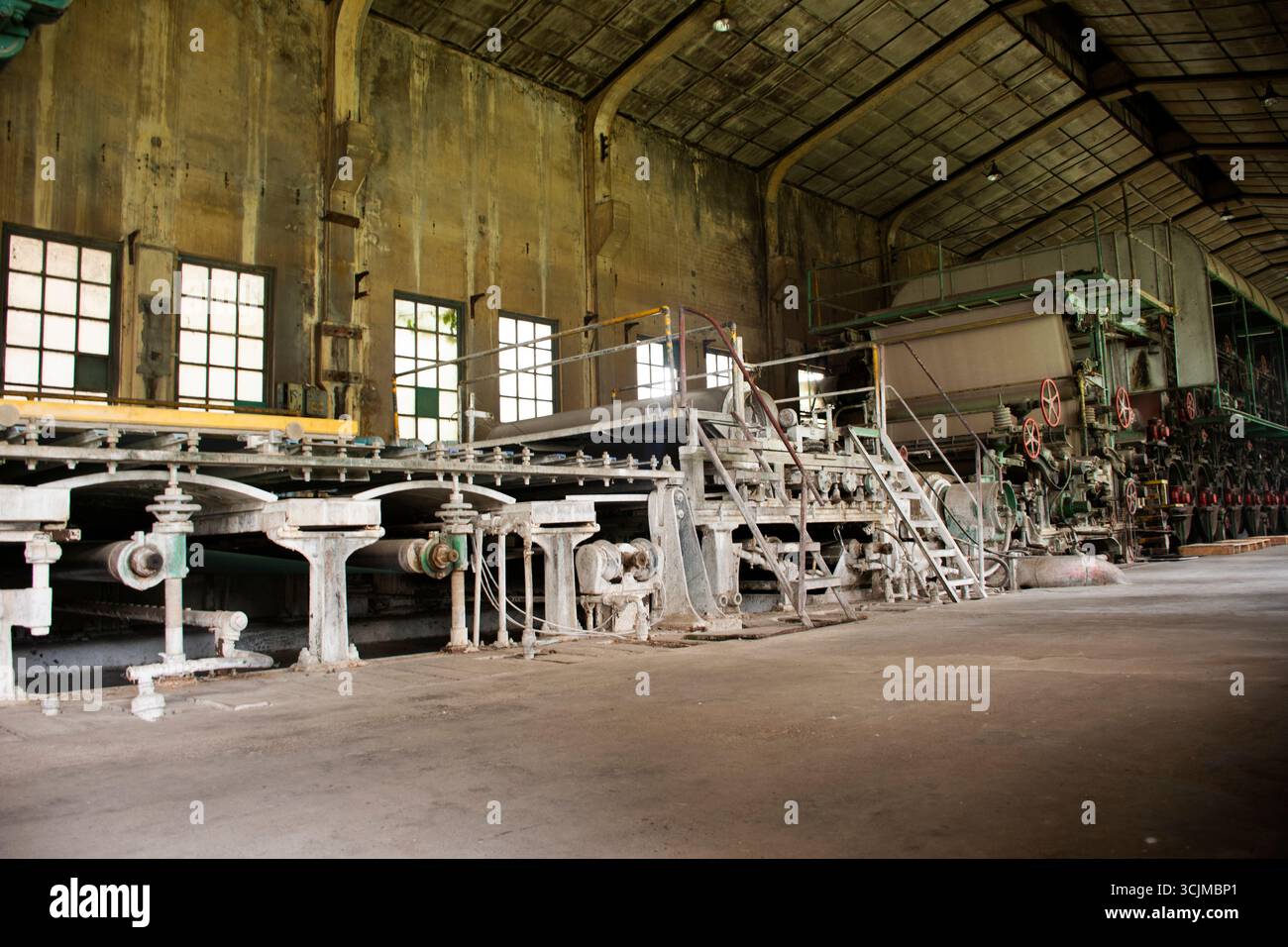 Interior inside ruins antique building and abandoned industrial machine ...