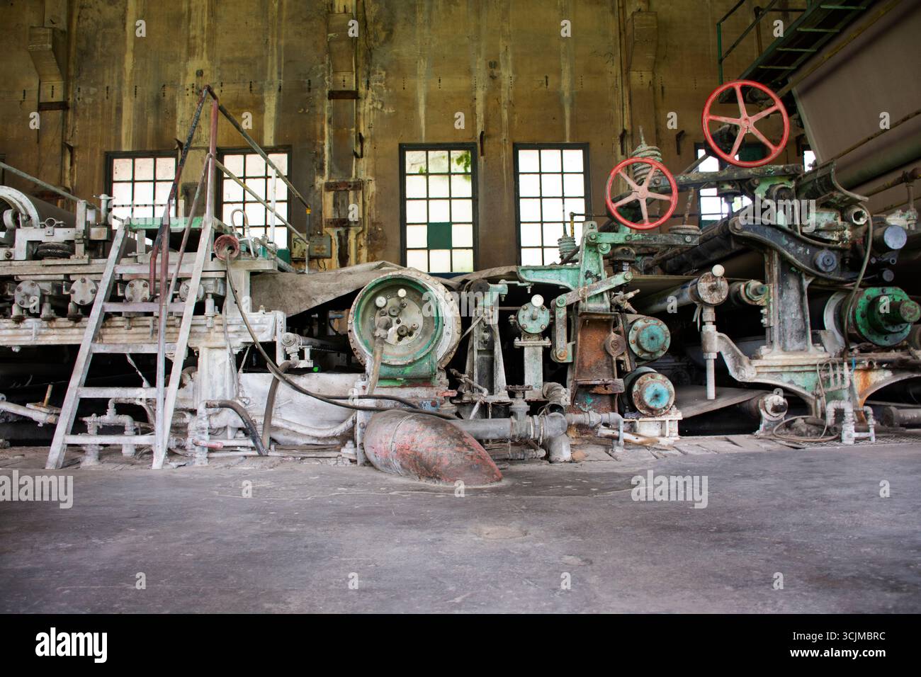 Interior inside ruins antique building and abandoned industrial machine ...