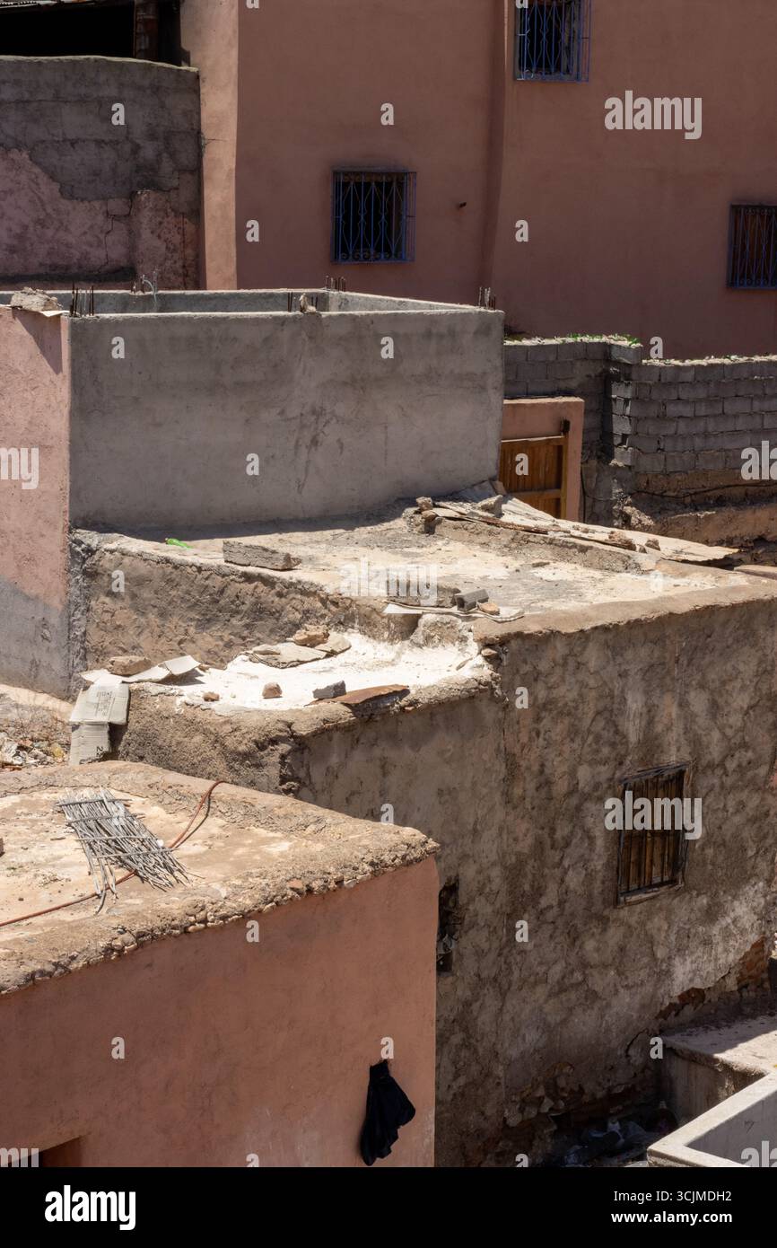 Walls of the city and typical leather tannerie in Marrakesh, Morocco ...