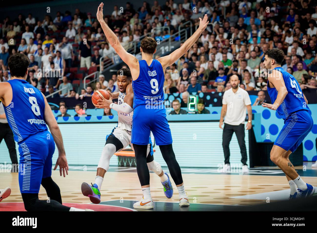 RIGA, LATVIA. 7th September 2025. Giannis Antetokounmpo (L) and Roman ...