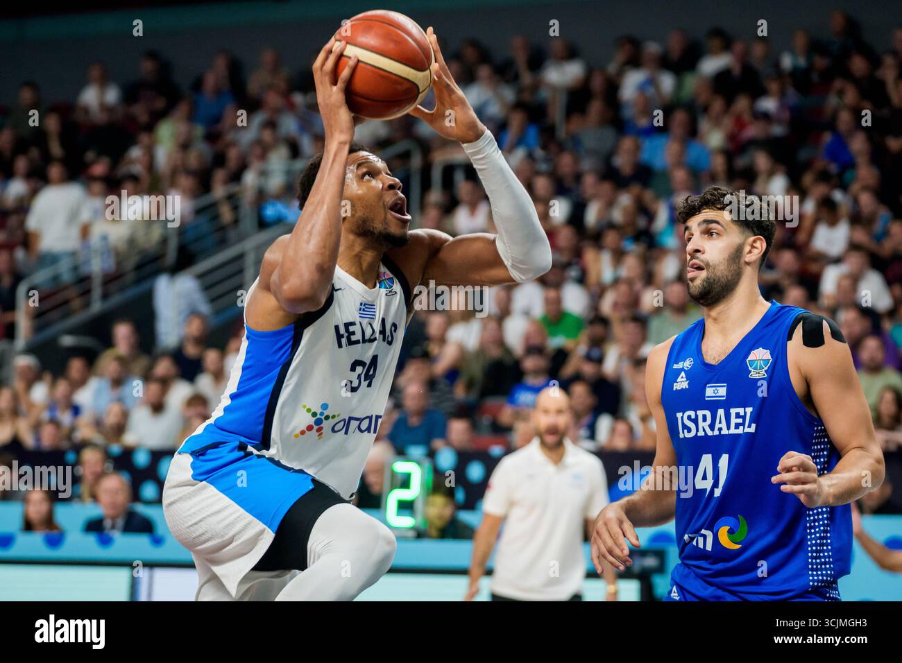 RIGA, LATVIA. 7th September 2025. Giannis Antetokounmpo (L) and Tomer ...