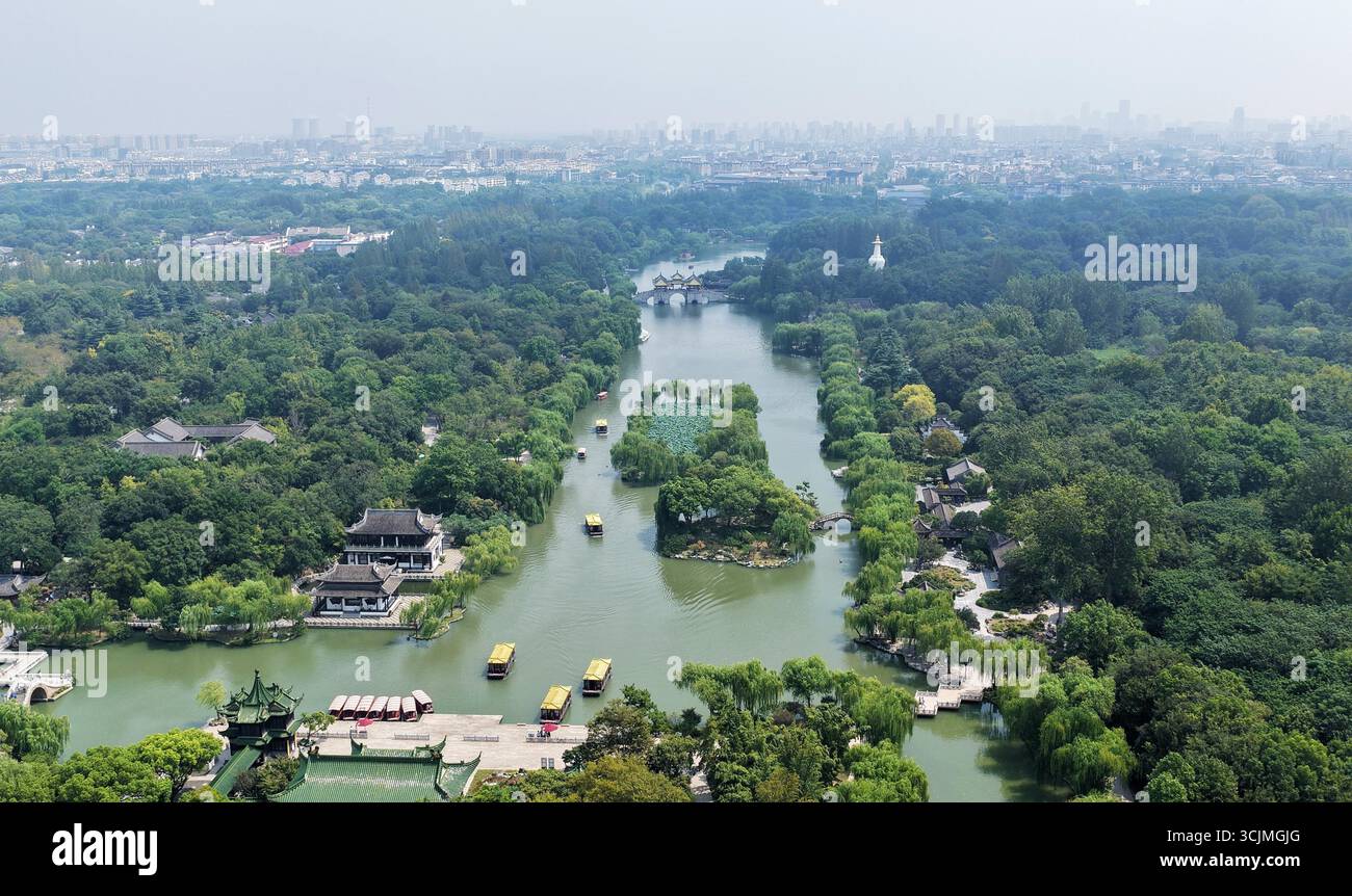 Aerial photo shows the autumn scenery of the Slender West Lake scenic ...