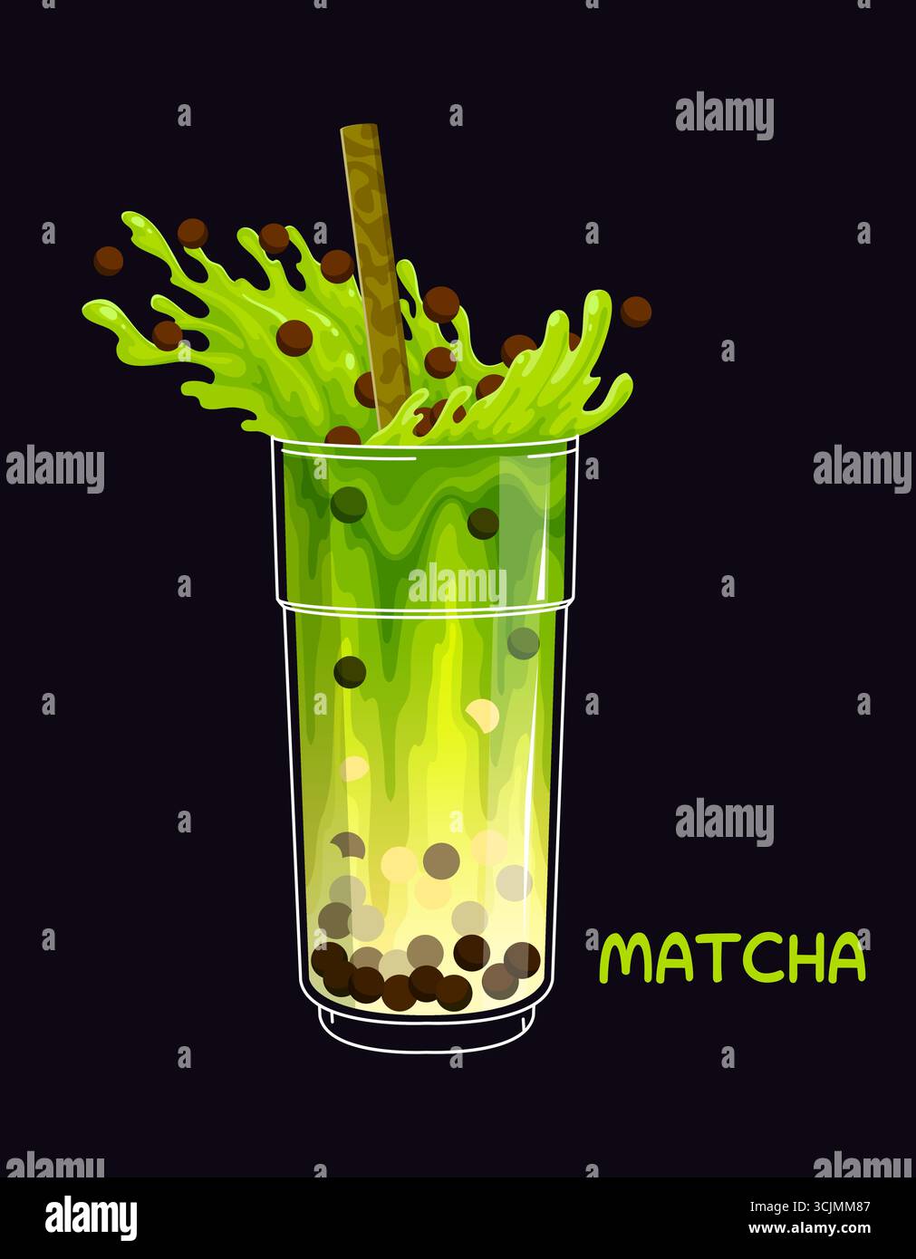Milk bubble tea drink with cartoon splash of bright boba pearls, vector ...