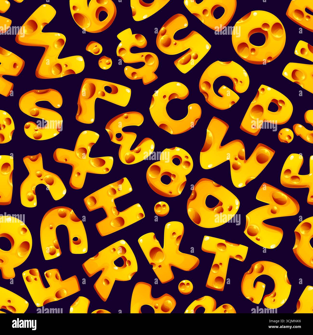 Cheese font, yellow Swiss and madam letters seamless pattern. Vector ...