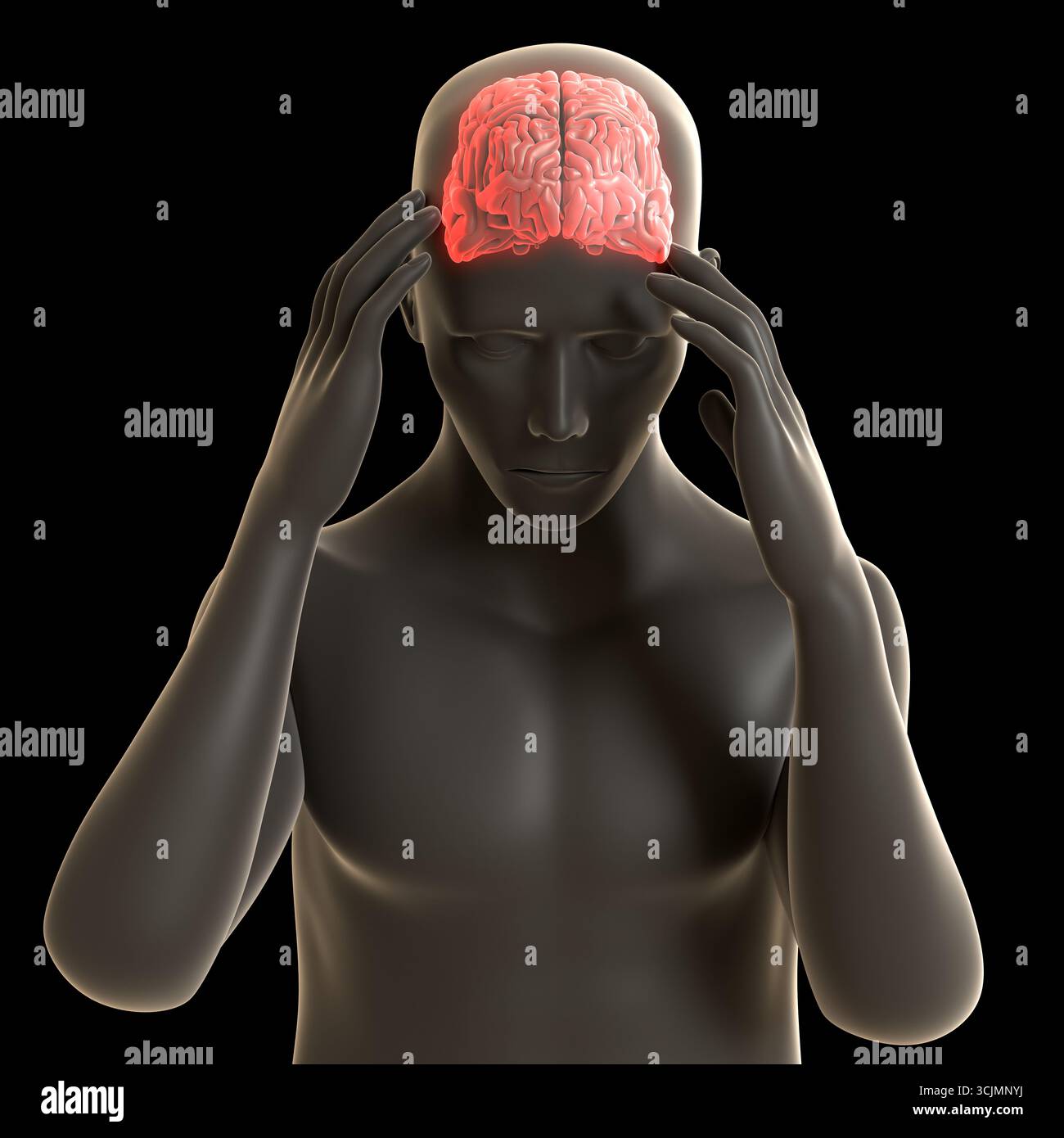 This 3d illustration shows a man suffering from headache version 2 ...