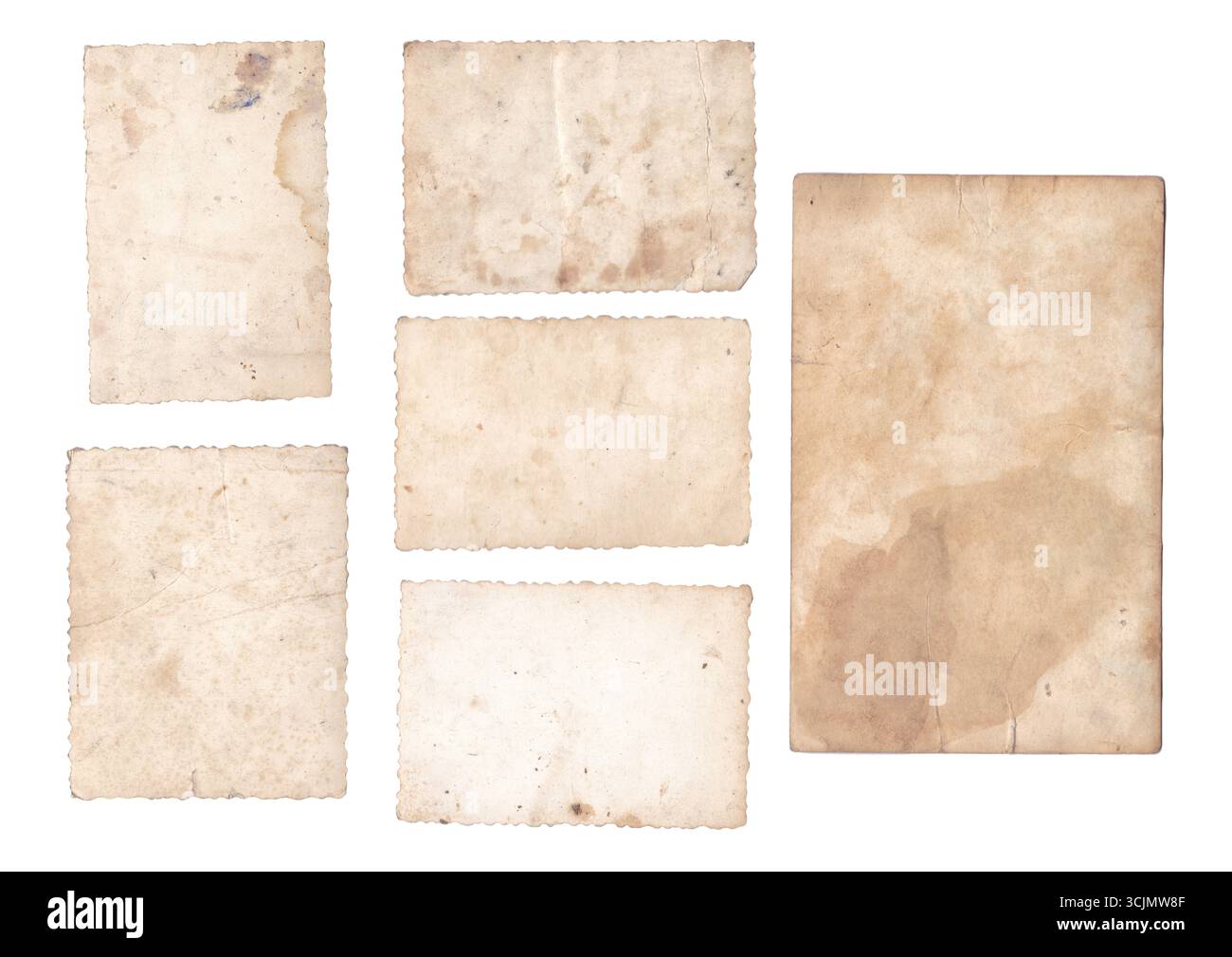 Six vintage old photos texture with visible stains, aged yellowed ...