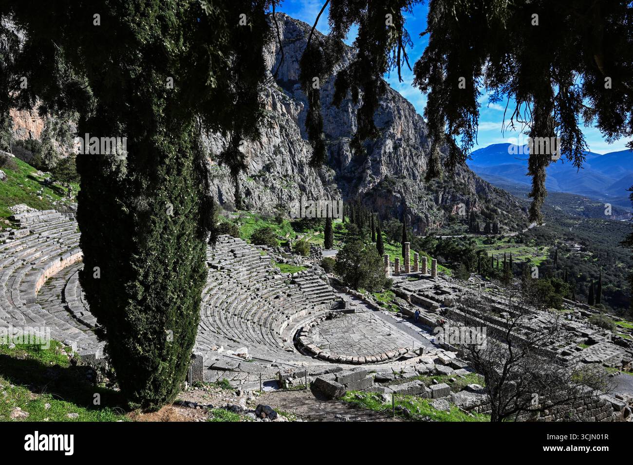 the ancient amphitheater at the temple of Apollo in Delphi Stock Photo ...