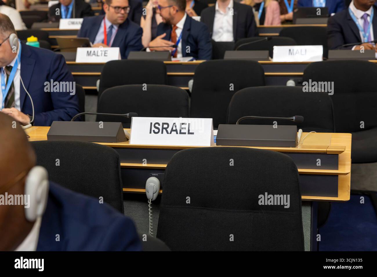 The empty seat of the Israeli delegation, during the 60th session of ...