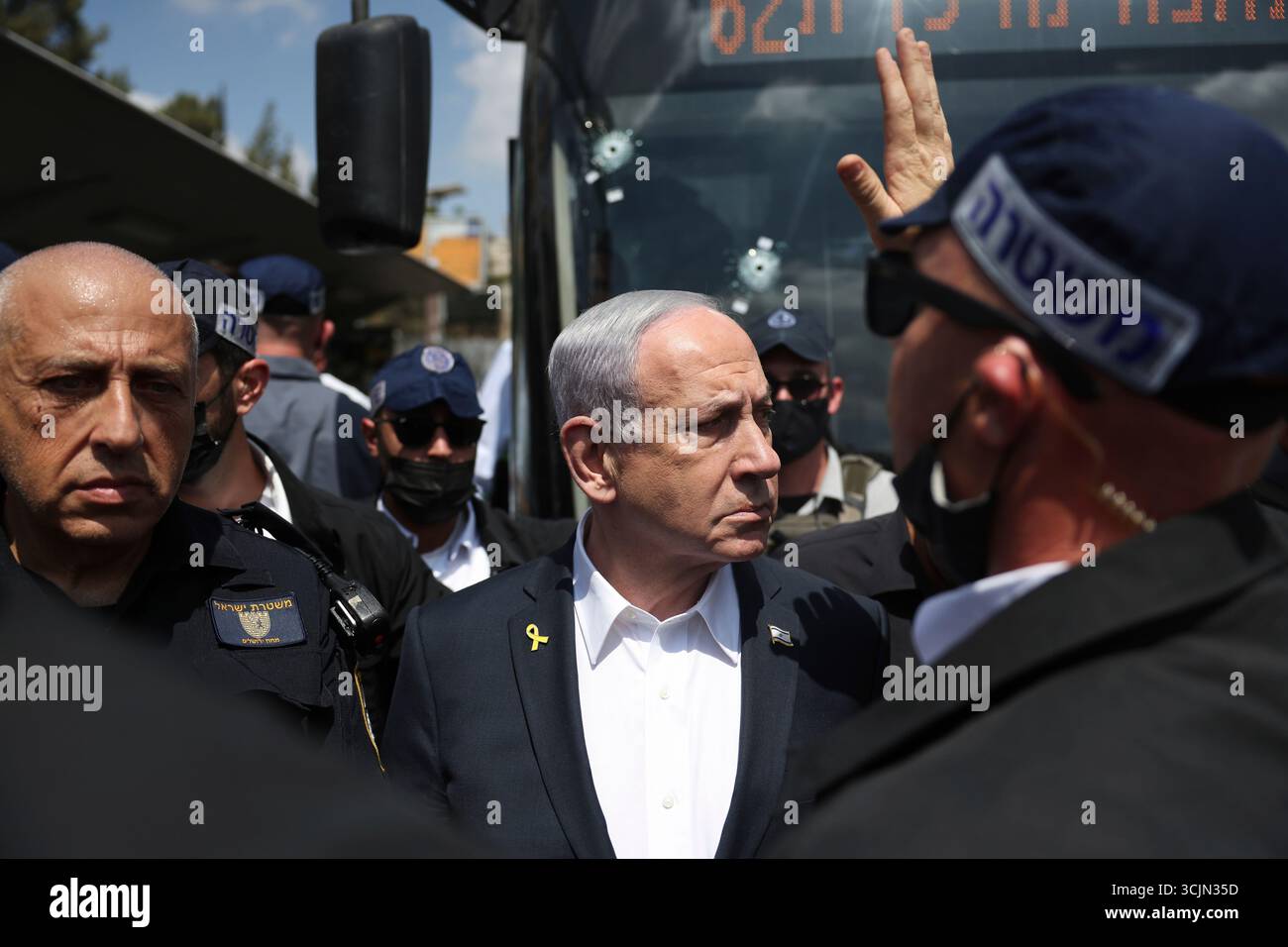 Israel's Prime Minister Benjamin Netanyahu visits the site of a ...