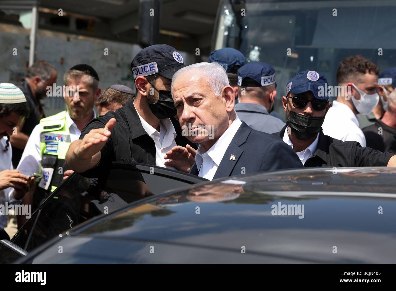Israel's Prime Minister Benjamin Netanyahu visits the site of a ...