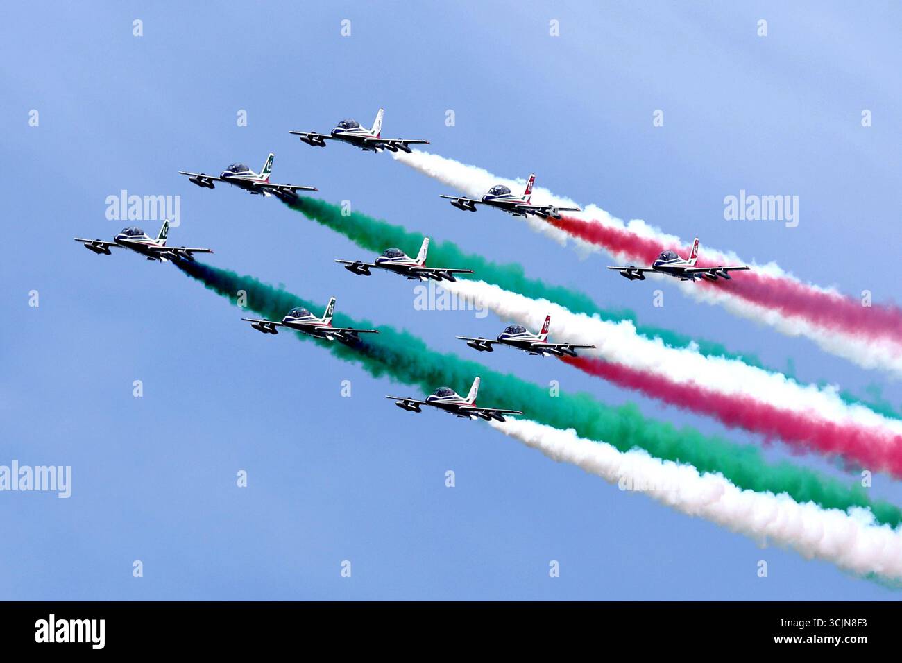 The Italian Air Force aerobatics team Frecce Tricolori fly over the ...