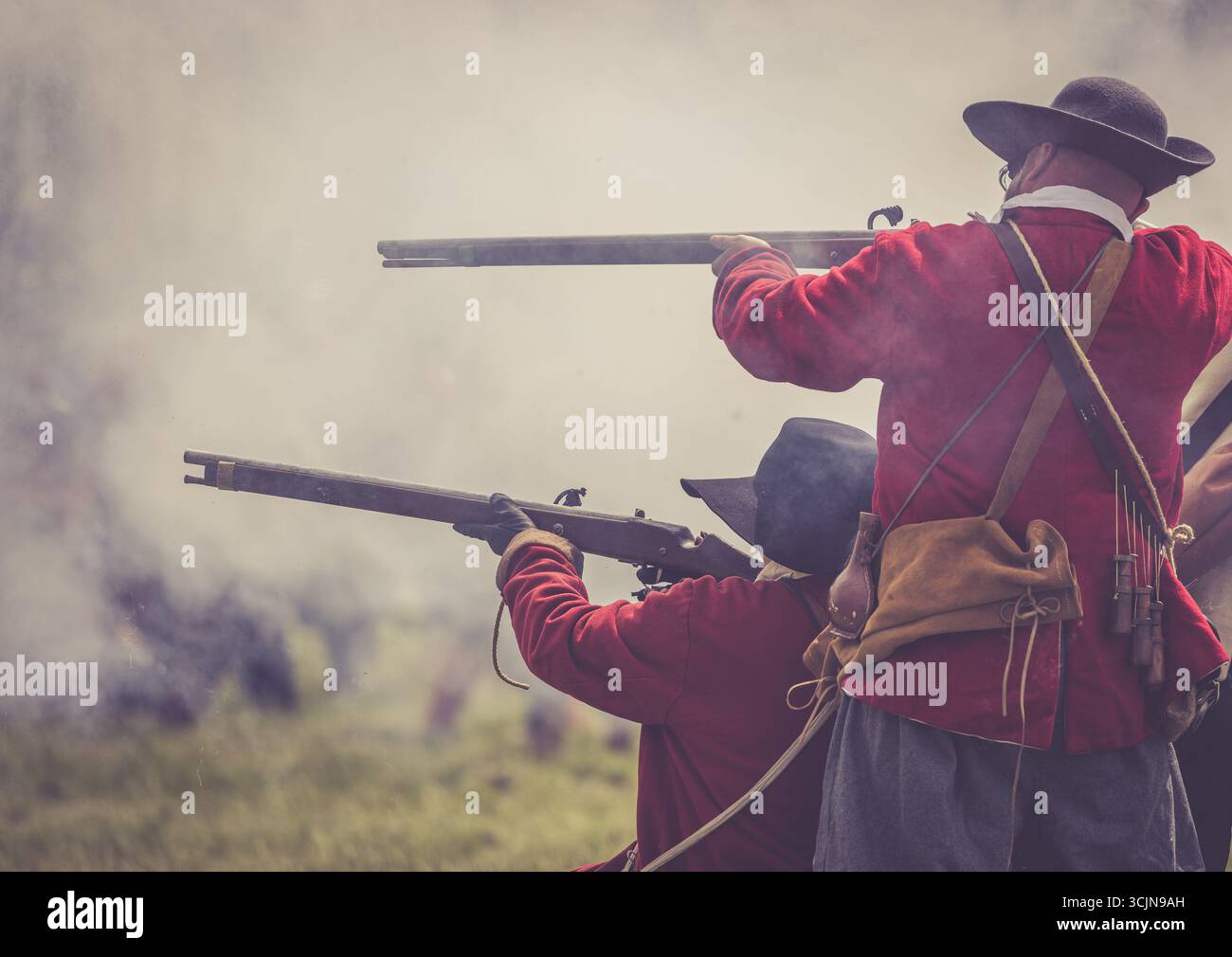 Musketeer volley at the Sealed Knot re-enactment of English Civil War ...