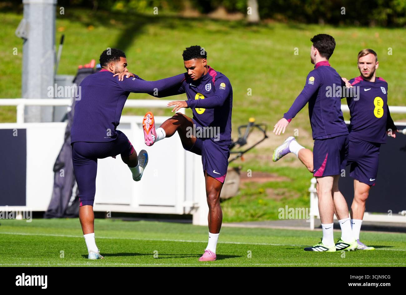 England's Reece James and Ollie Watkins during a training session at St ...