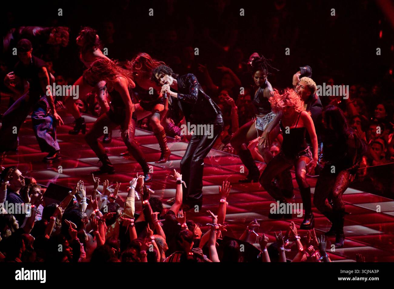 Sombr performs during the 2025 MTV Video Music Awards held at UBS Arena ...