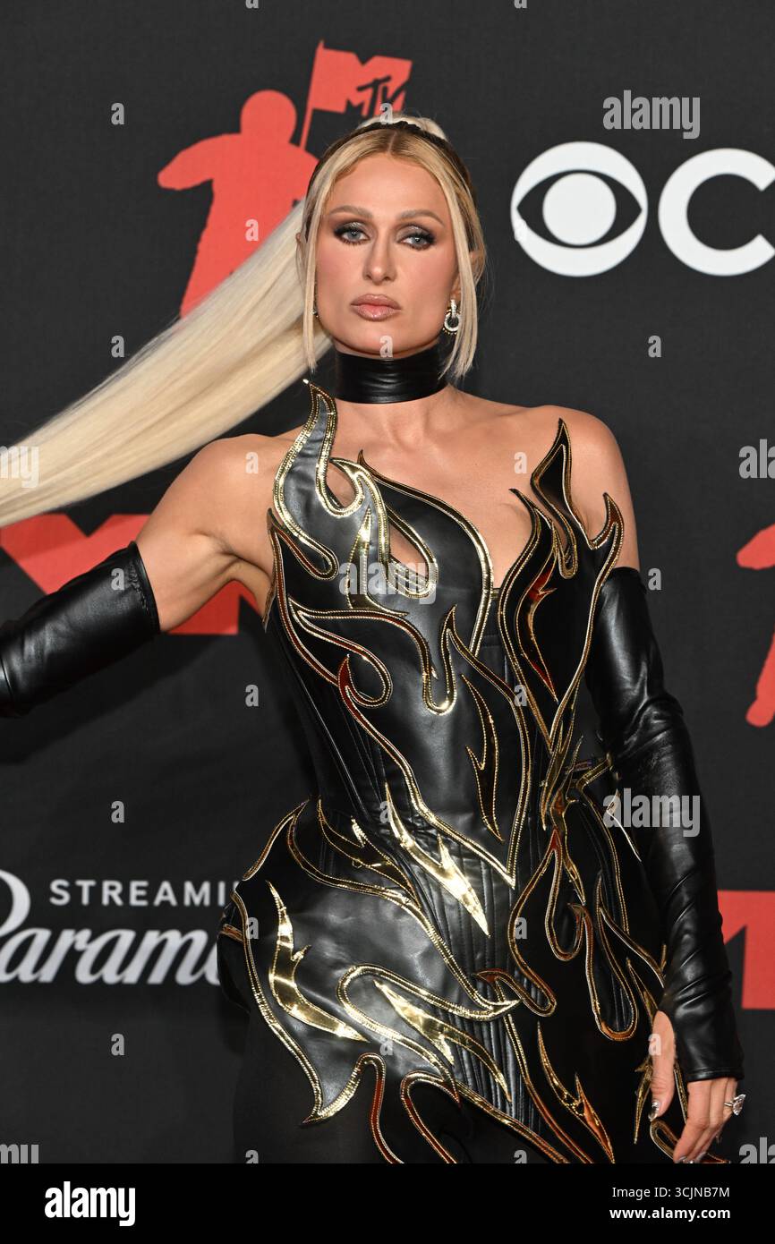 Paris Hilton attends the 2025 MTV Video Music Awards at UBS Arena on ...