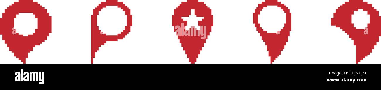 Red Map Pin Pixel Art Icon Set. Location Marker, Navigation, And ...