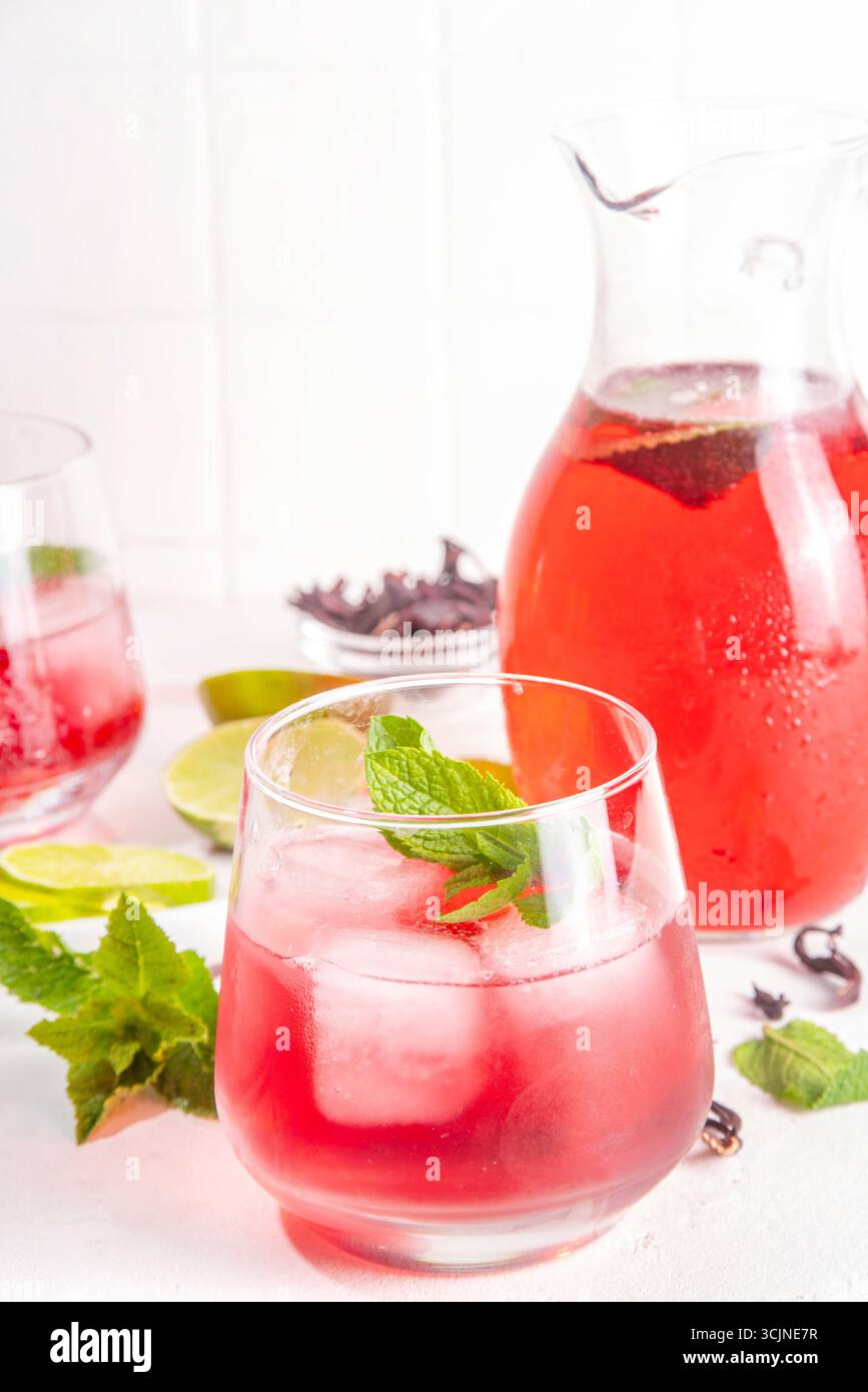 Hibiscus Water or lemonade, summer infused flower drink with iced ...