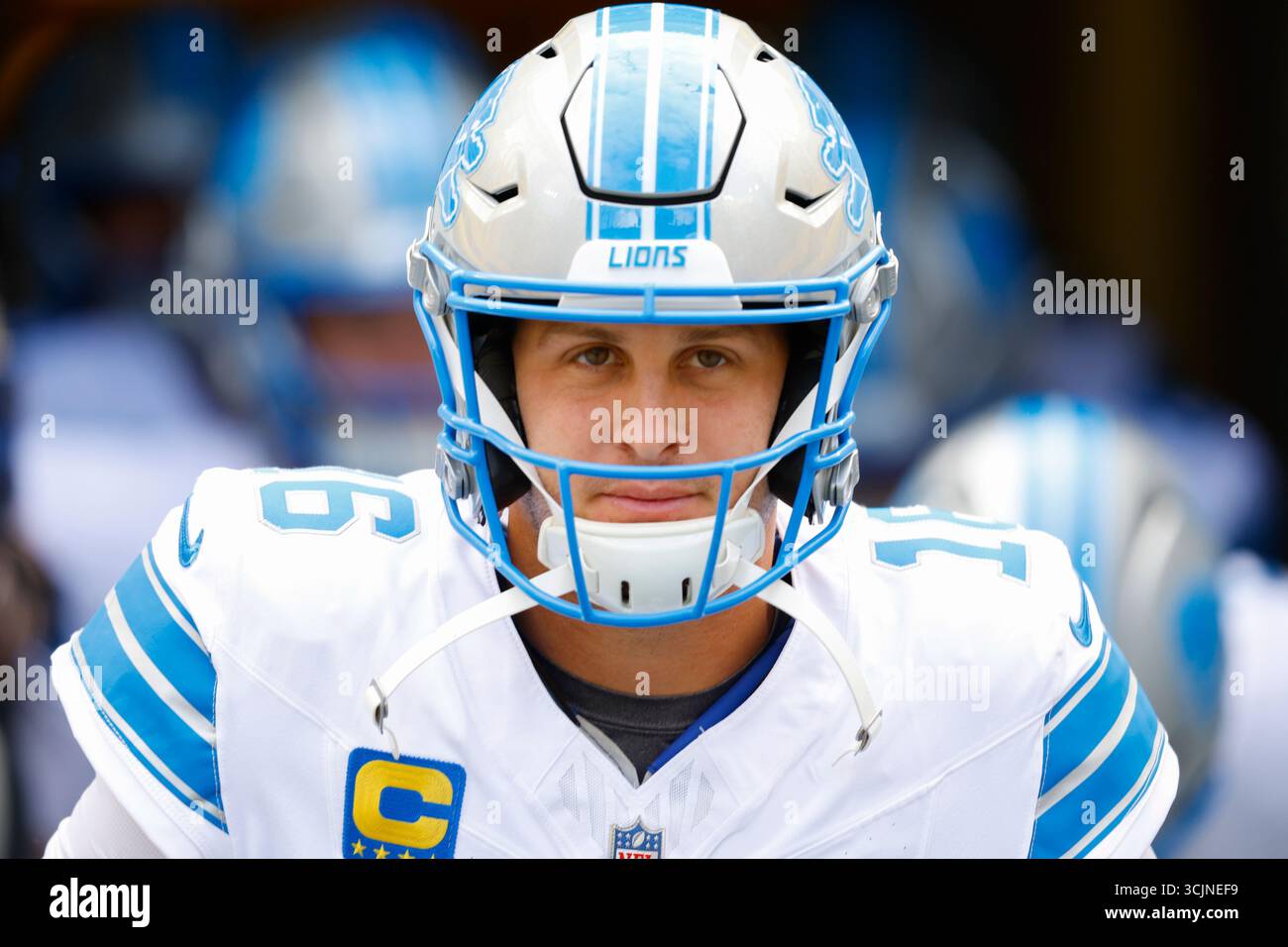 Detroit Lions quarterback Jared Goff (16) runs on the field before a ...