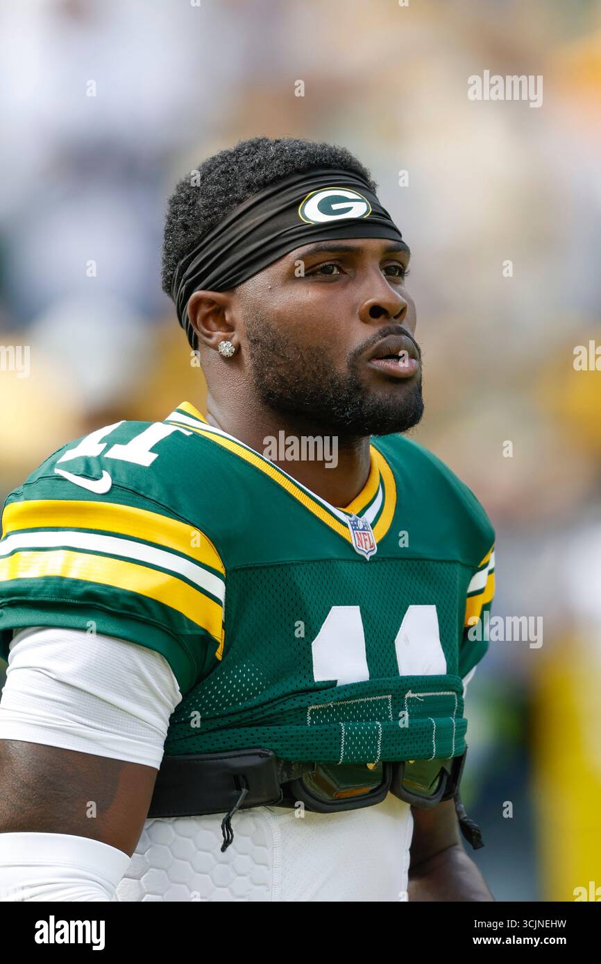 Green Bay Packers wide receiver Jayden Reed (11) runs on the field ...