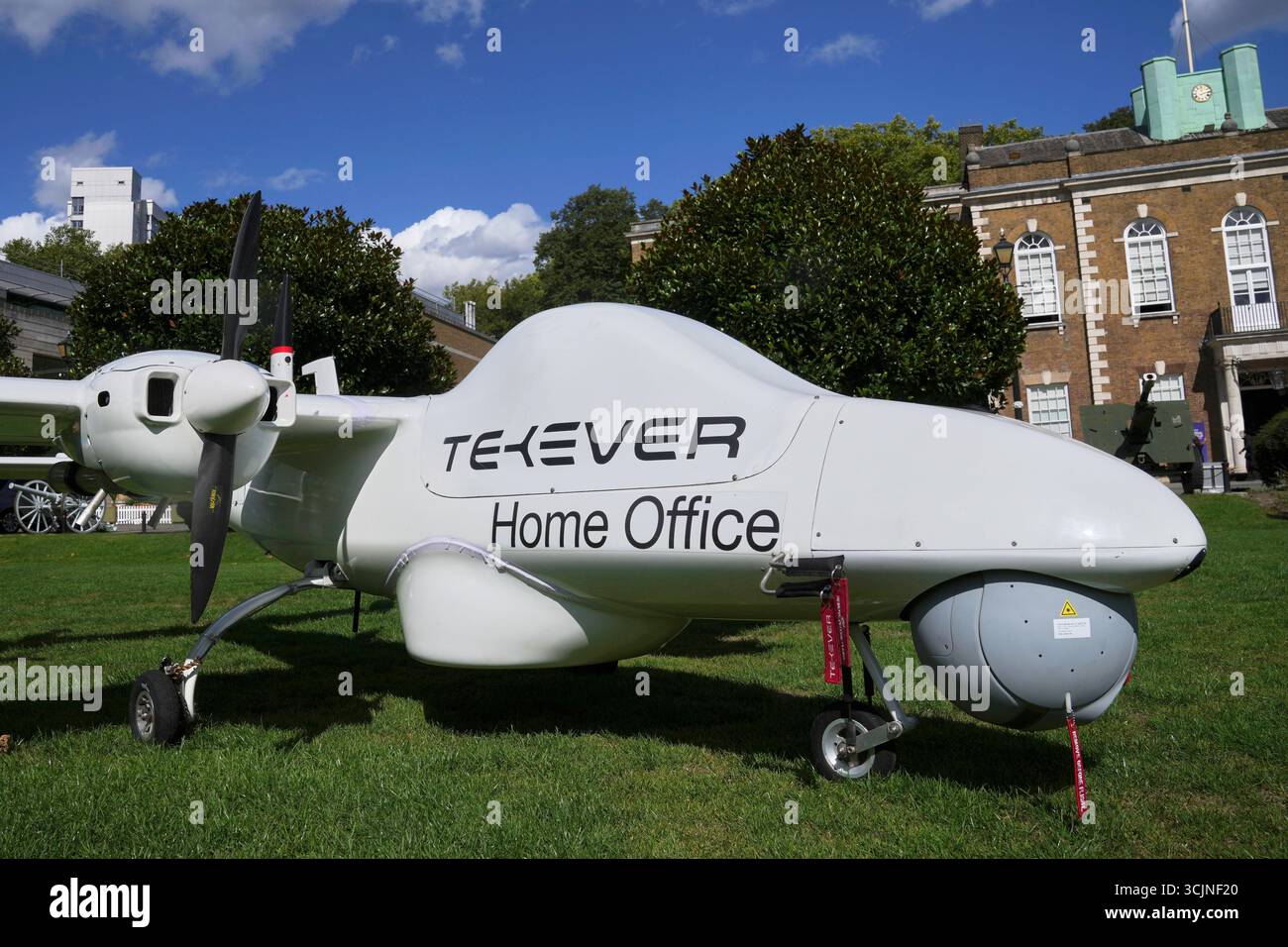 A drone of G-TEKG's Tekever AR5 Evolution Mk.2 is displayed during the ...