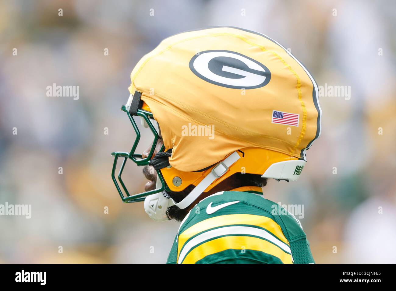 Green Bay Packers wide receiver Romeo Doubs (87) with fans the field ...