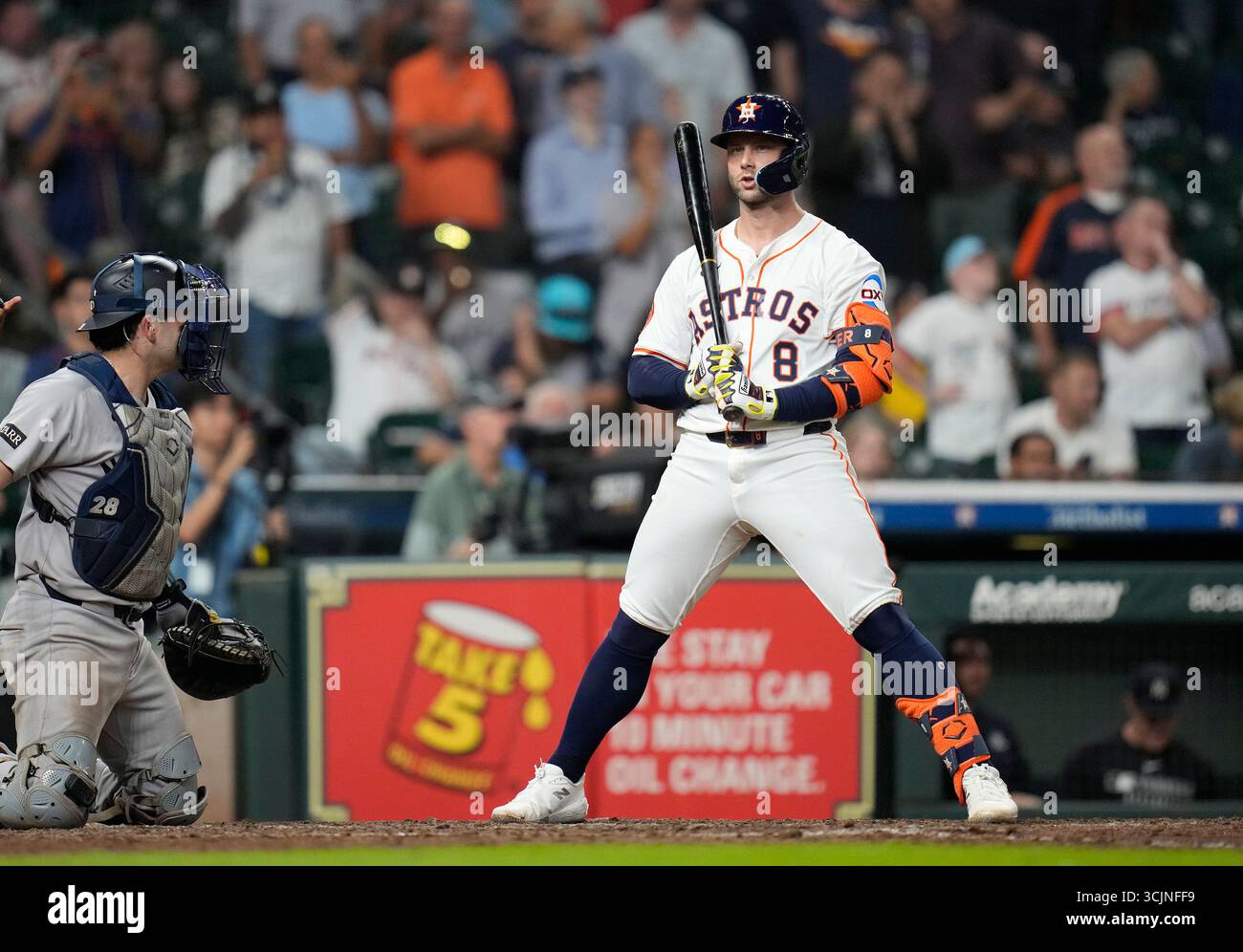Houston Astros' Christian Walker (8) reacts to a strike called against ...