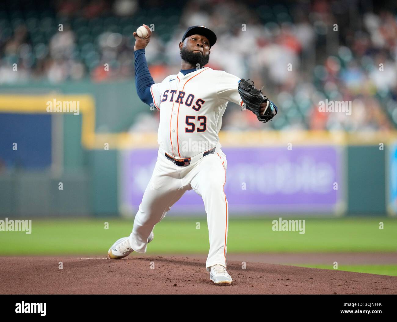 Houston Astros starting pitcher Cristian Javier (53) pitches against ...