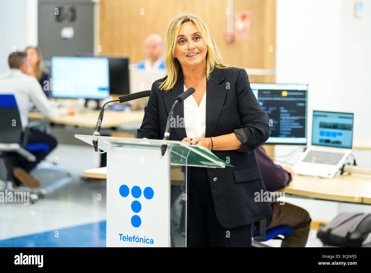 The CEO of Telefónica in Spain, Emilio Gallo, speaks during the ...
