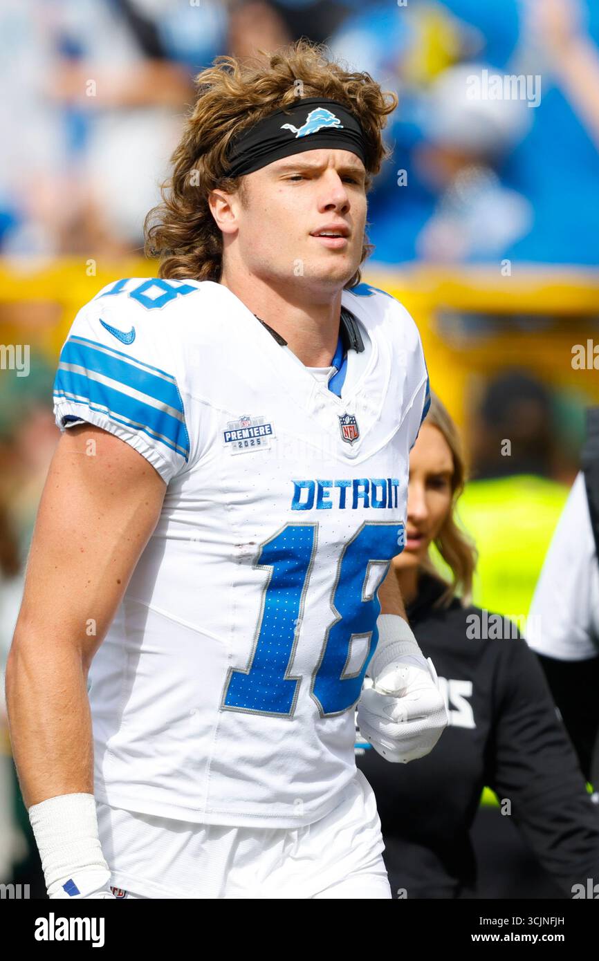 Detroit Lions wide receiver Isaac TeSlaa (18) on the field before a NFL ...