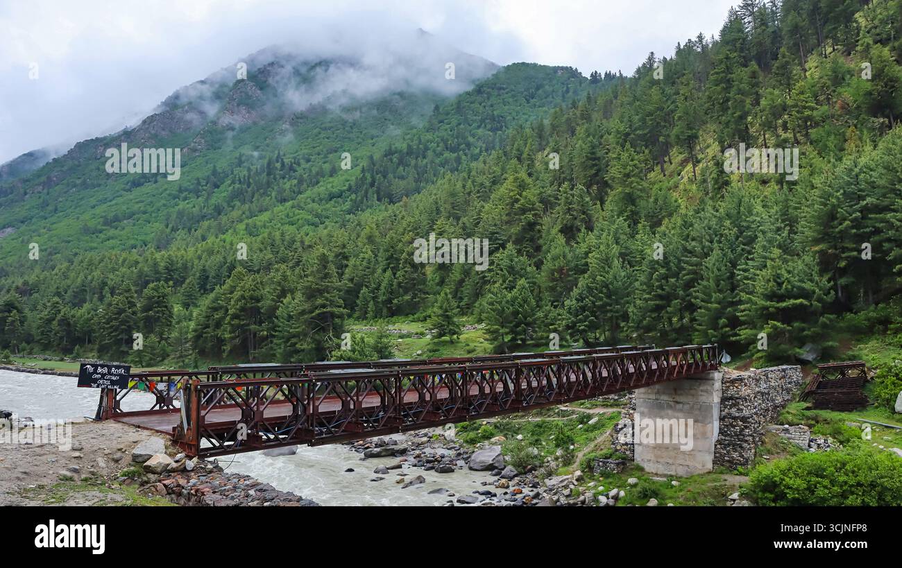 Connecting iron Bridge on the Baspa River Near Chitkul, Kinnaur ...
