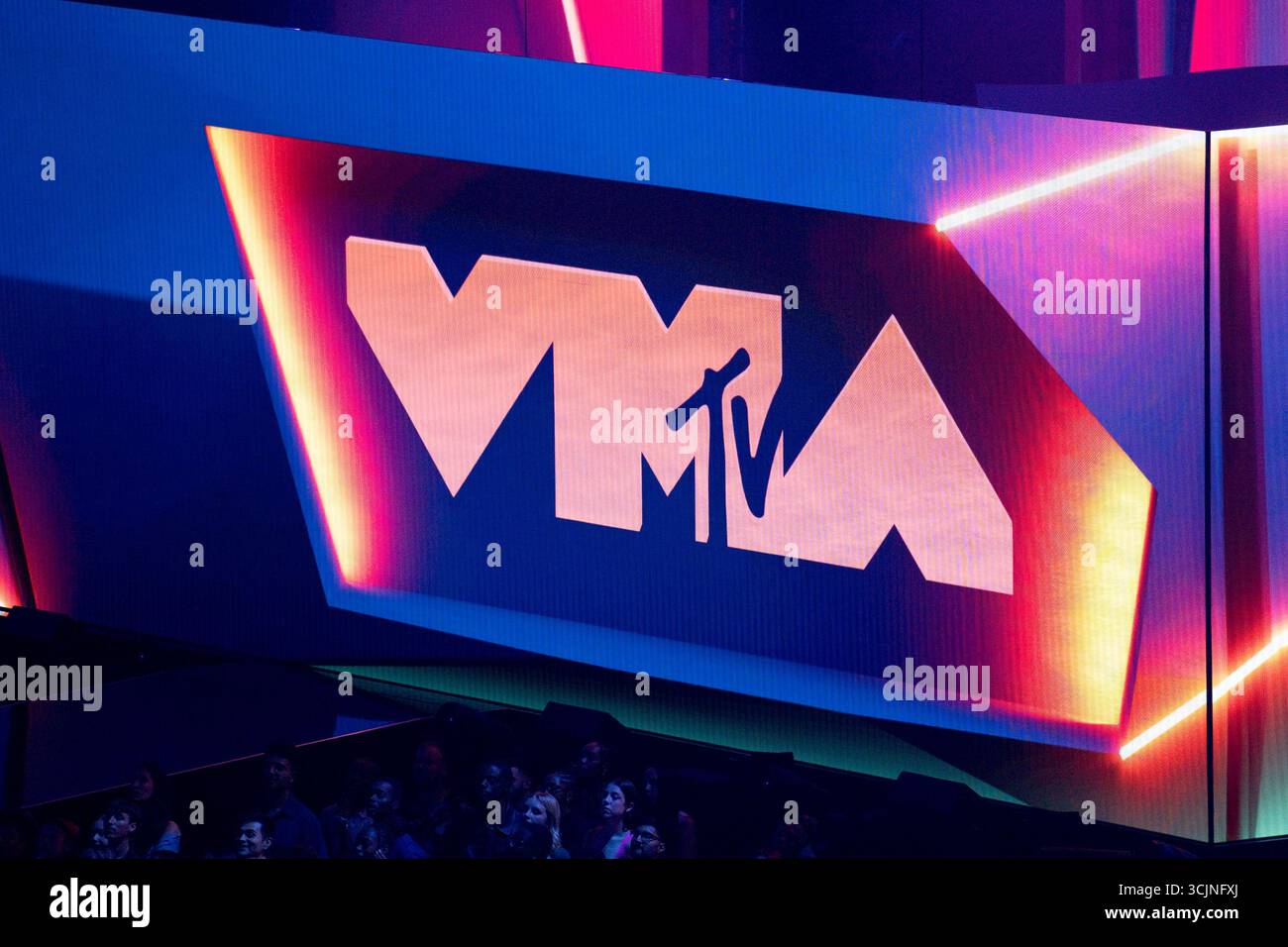 MTV signage is displayed on stage during the 2025 MTV Video Music ...