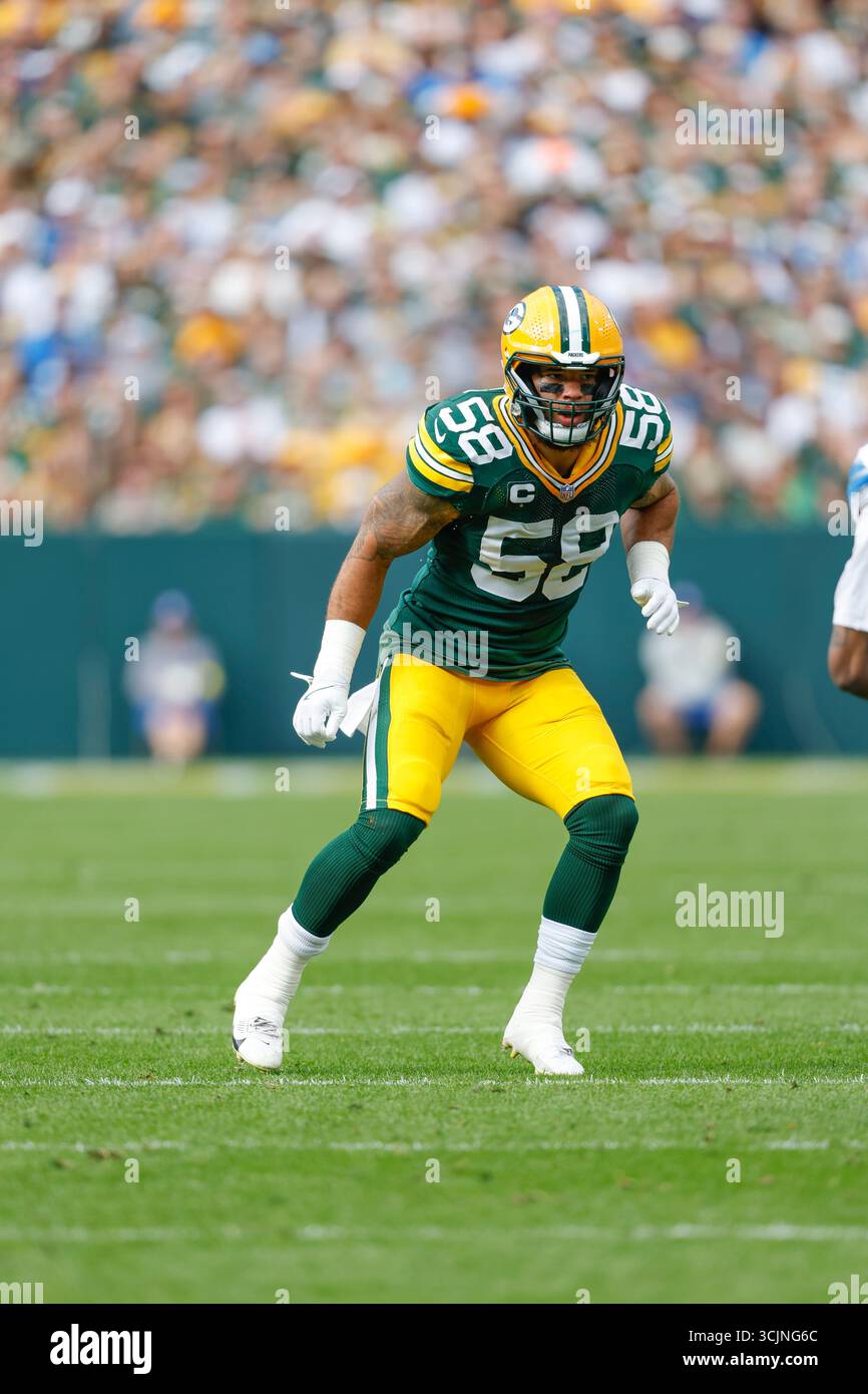 Green Bay Packers linebacker Isaiah McDuffie (58) lines up during a NFL ...