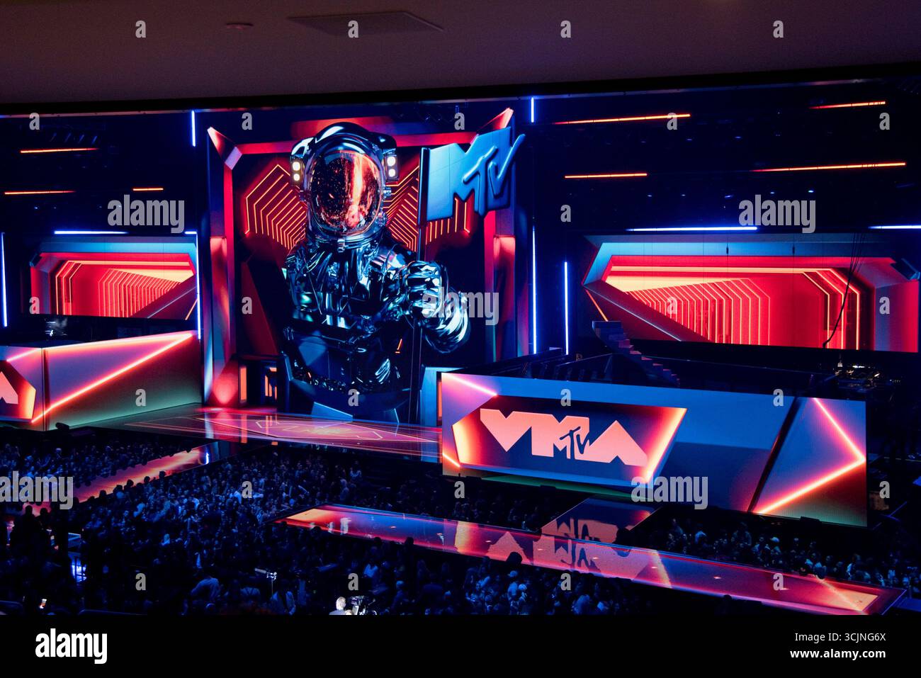 MTV signage is displayed on stage during the 2025 MTV Video Music ...