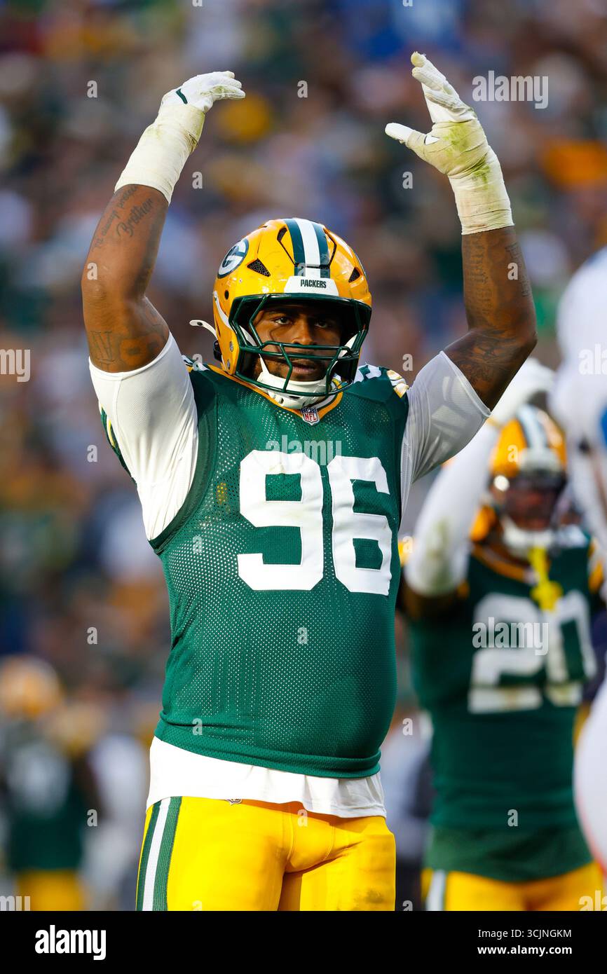 Green Bay Packers defensive tackle Colby Wooden (96) on the field ...