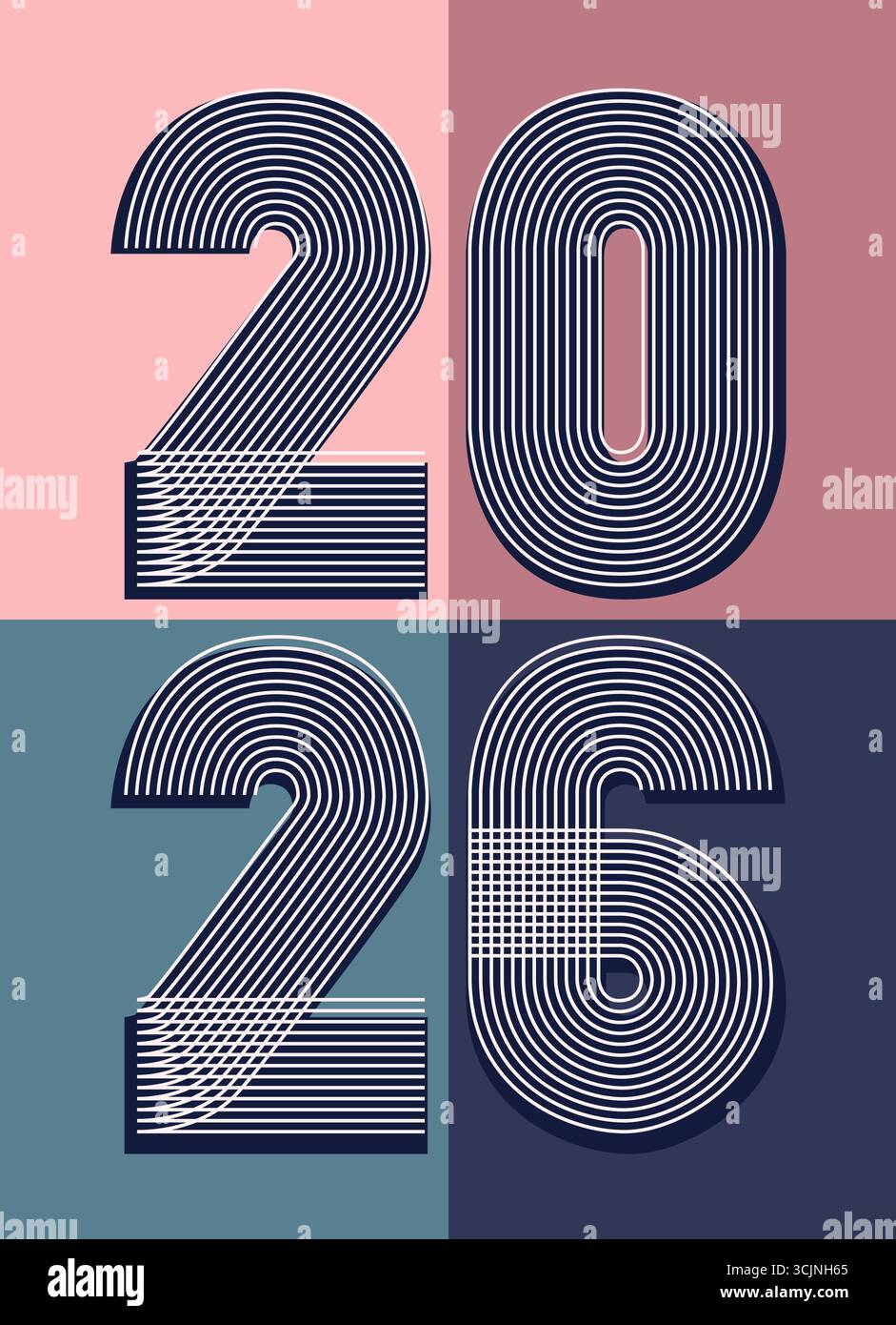 Retro cover background with vertical 2026 number on geometric pastel ...