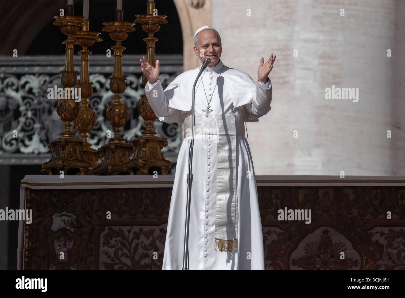 Pope Leo XIV seen during the Eucharistic Celebration with the Canonization of Blessed Pier ...