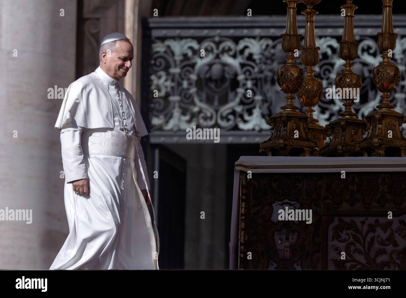Pope Leo XIV seen during the Eucharistic Celebration with the Canonization of Blessed Pier ...
