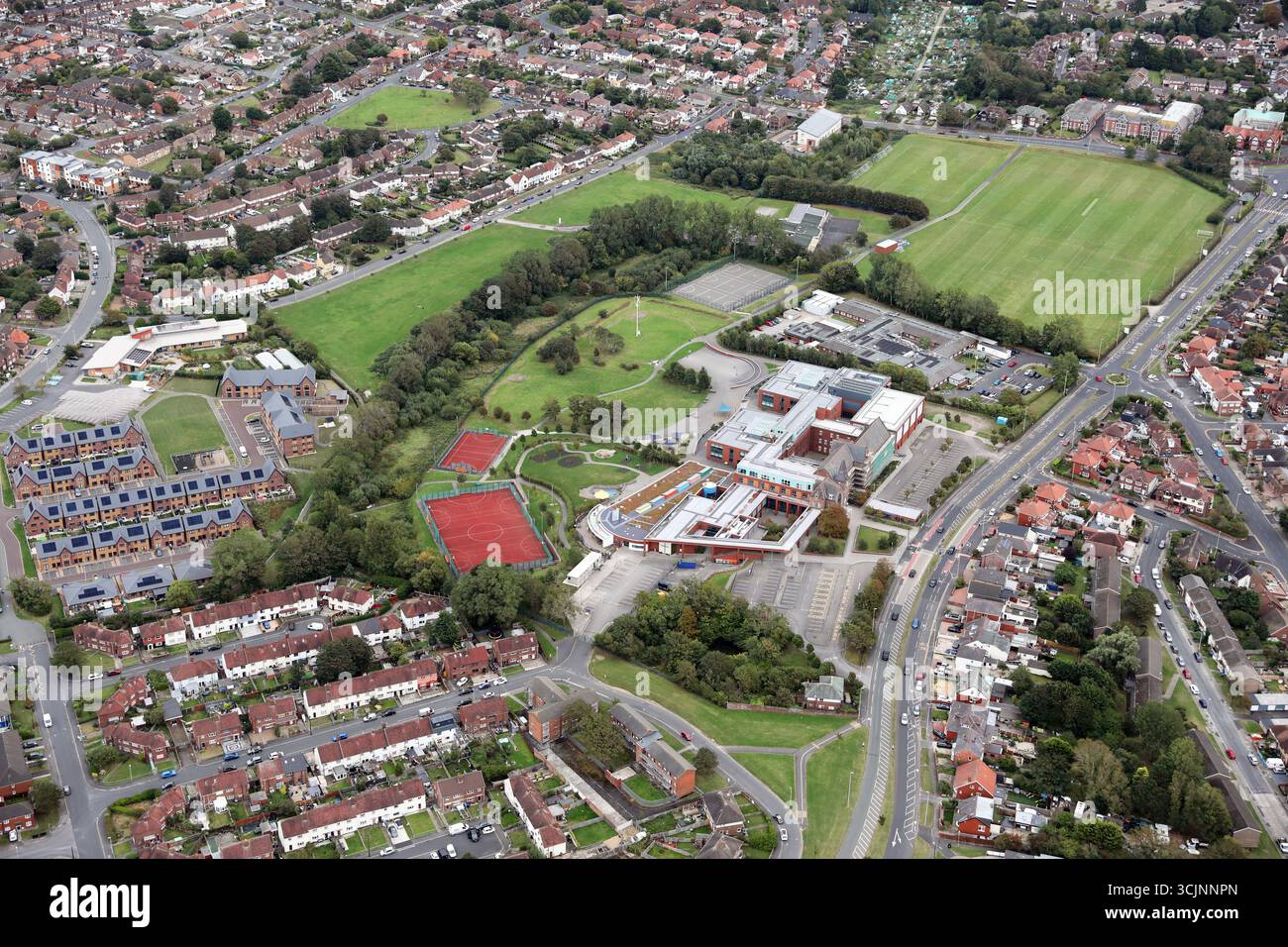 Aerial view of St. Mary’s Catholic Academy school in Blackpool. Also ...