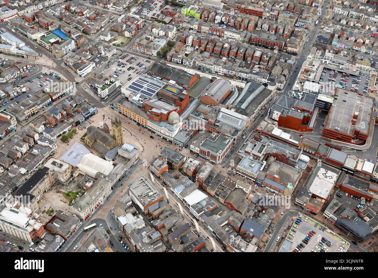 aerial view of Blackpool town centre around the St. John's Square ...