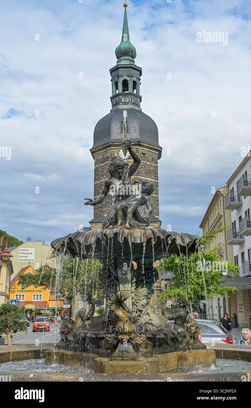Sendigbrunnen, St-Johannis-Kirche, Marktplatz, Altstadt, Bad Schandau, Landkreis Sächsische ...