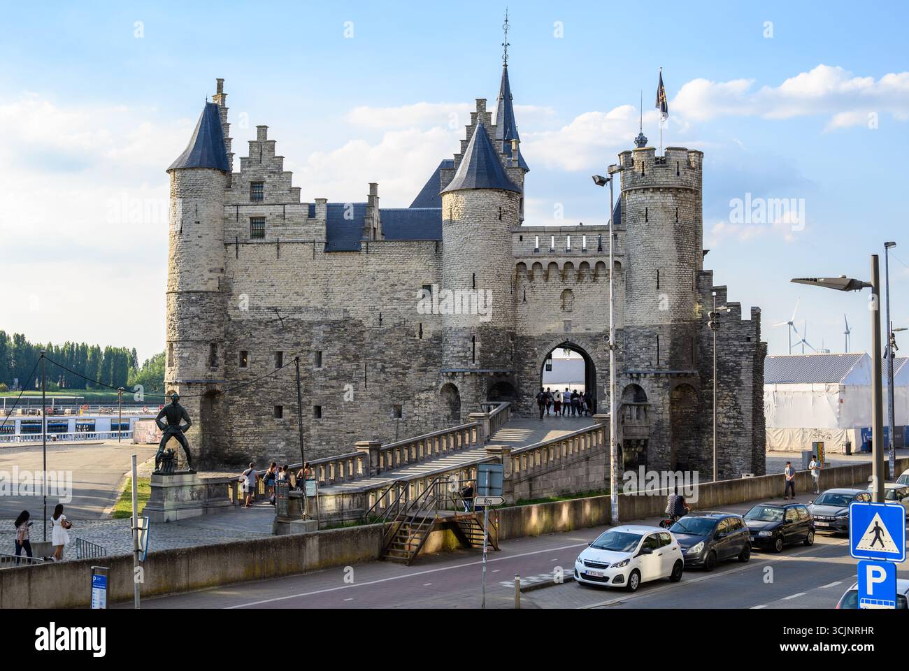 Het Steen medieval fortress on bank of Scheldt river in the old city ...