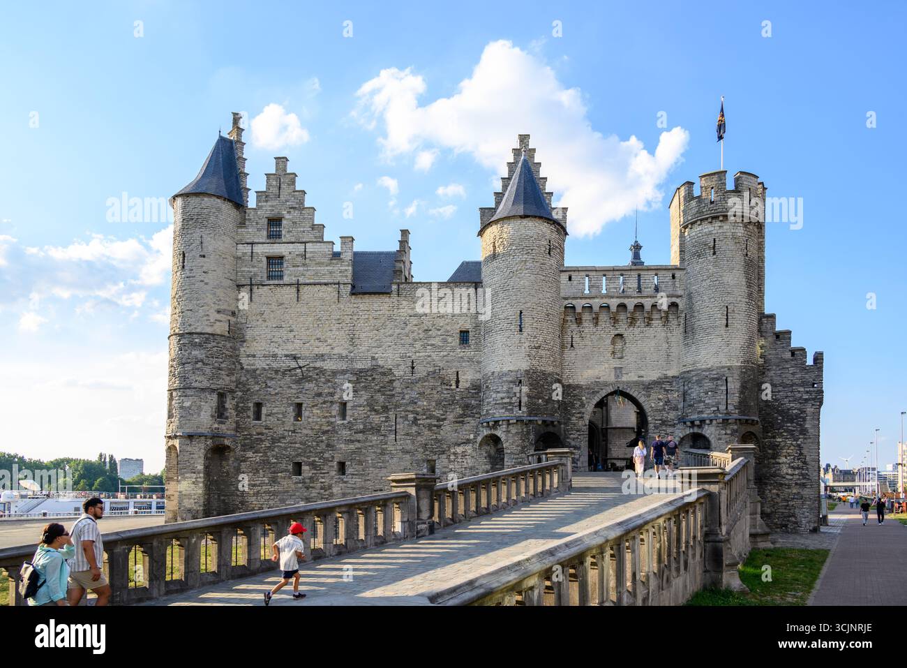 Het Steen medieval fortress on bank of Scheldt river in the old city ...