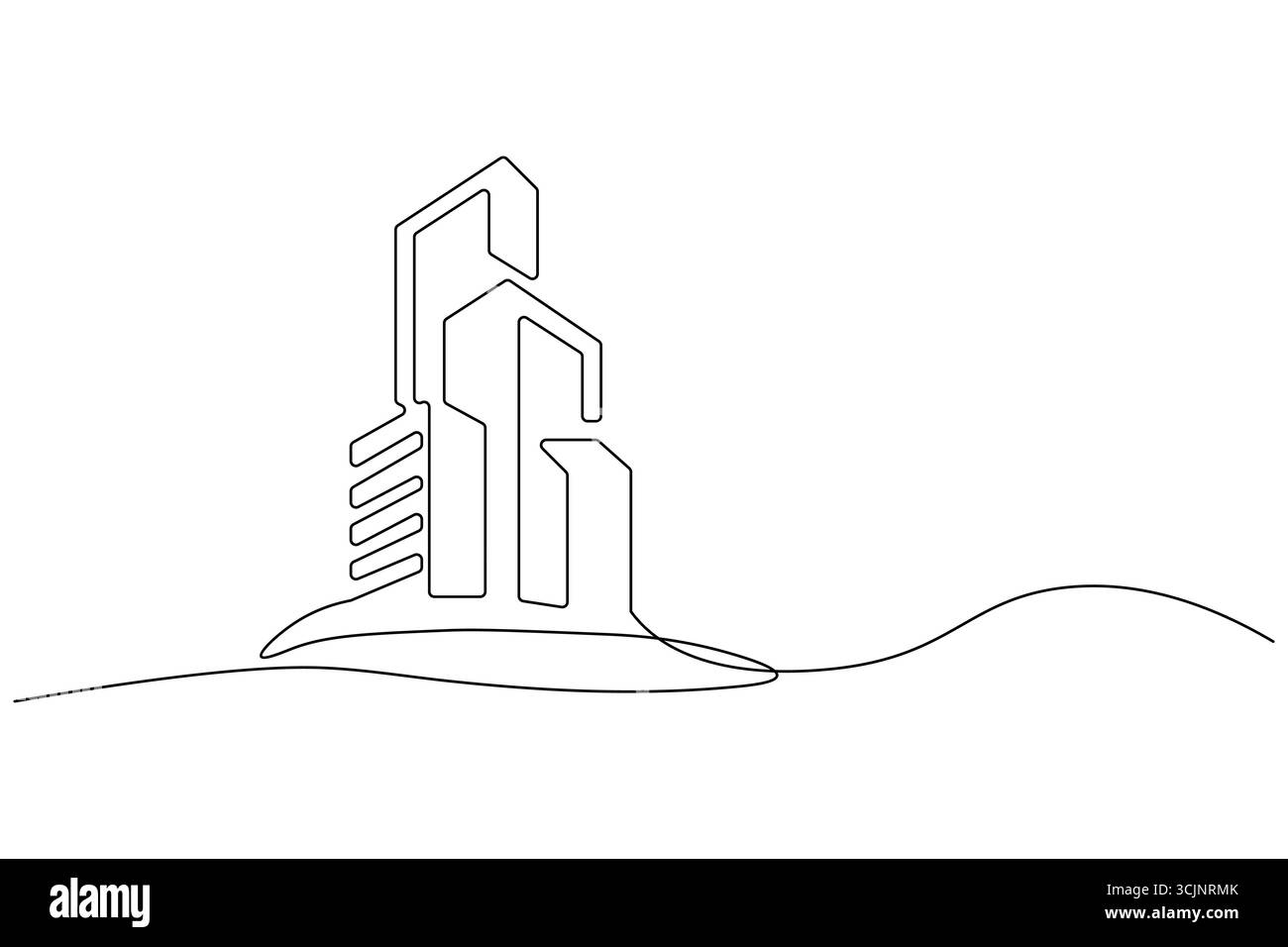 Office building continuous one line drawing minimalist outline vector ...